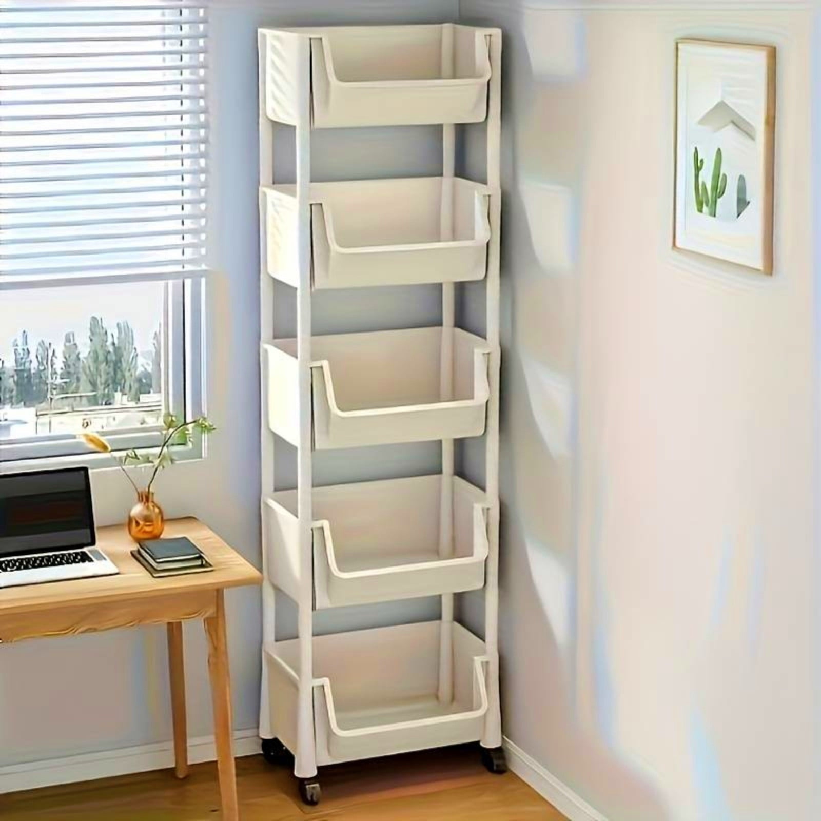 5-Tier Mobile Storage Rack with Wheels for Bedroom, Kitchen and Office ...