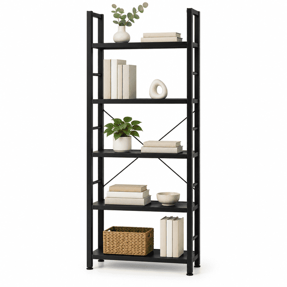 5-Tier Modern Bookshelf, Tall Free Standing Open Bookcase with Metal ...