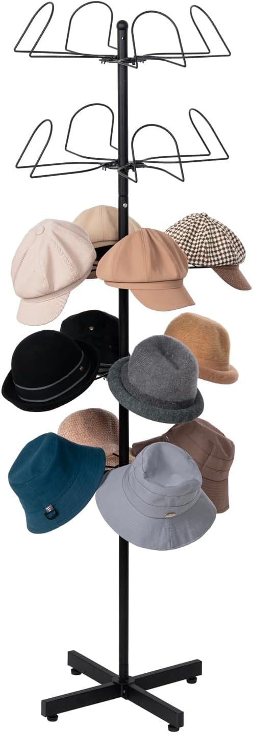 5 Tier Modern Freestanding Black Metal Hat Display Tree with Slanted ...