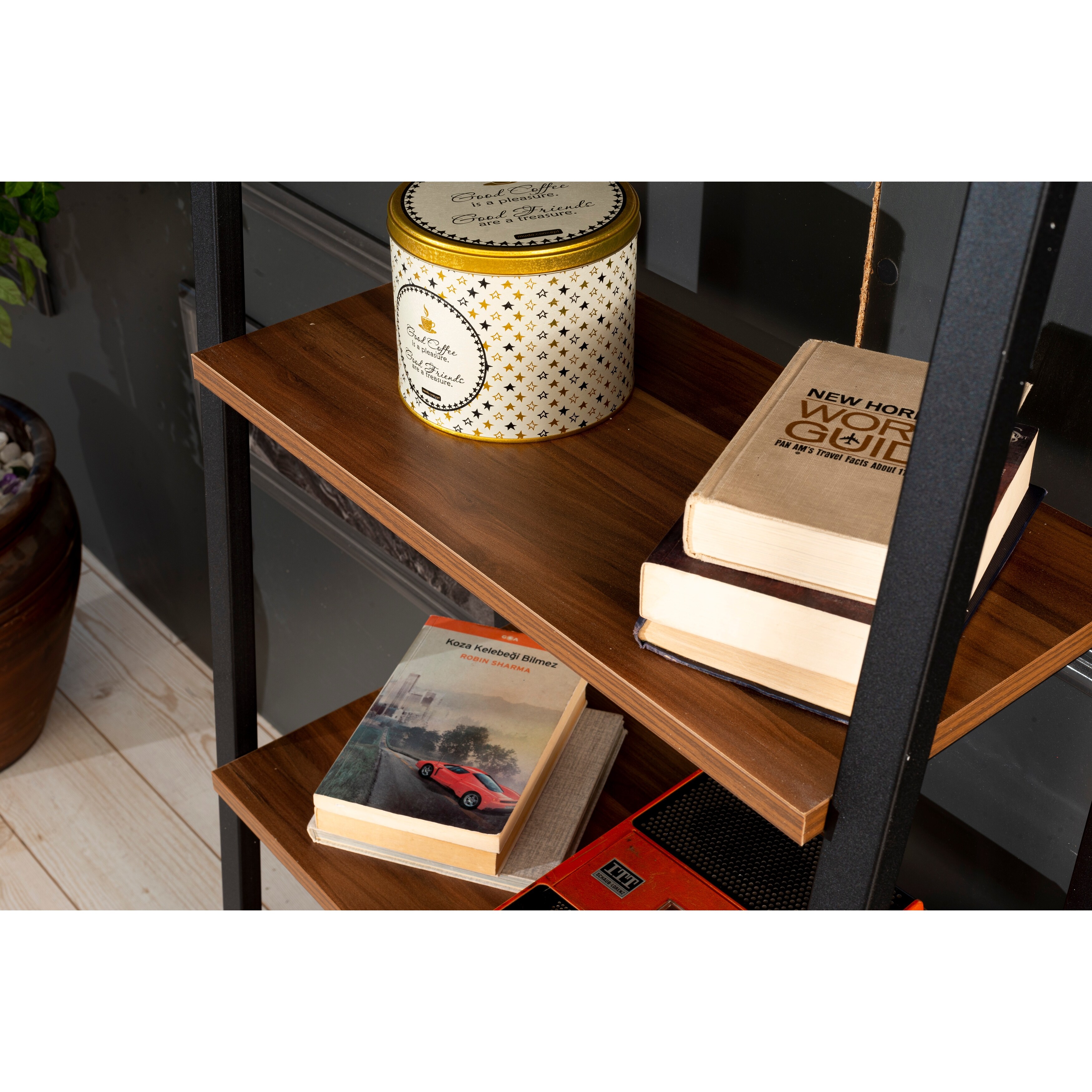 5 Tier Modern Ladder Bookshelf, Metal Frame Bookshelf for Small Spaces ...