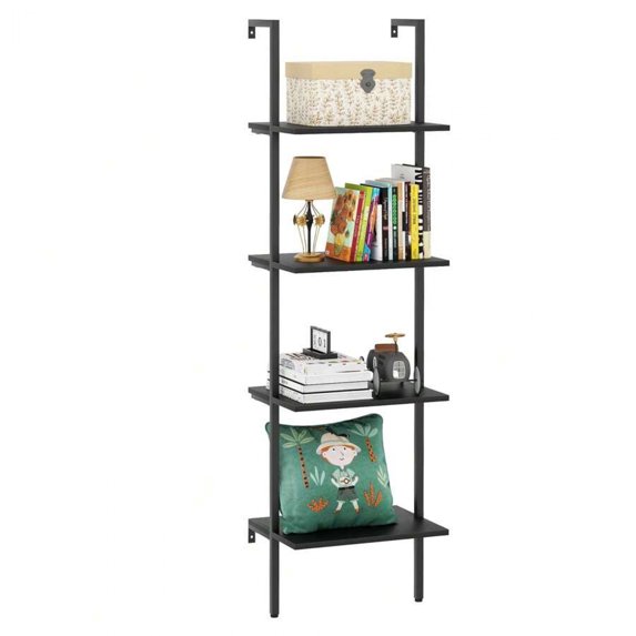 5-Tier Modern Ladder Shelf - White Marble Industrial Open Bookcase ...