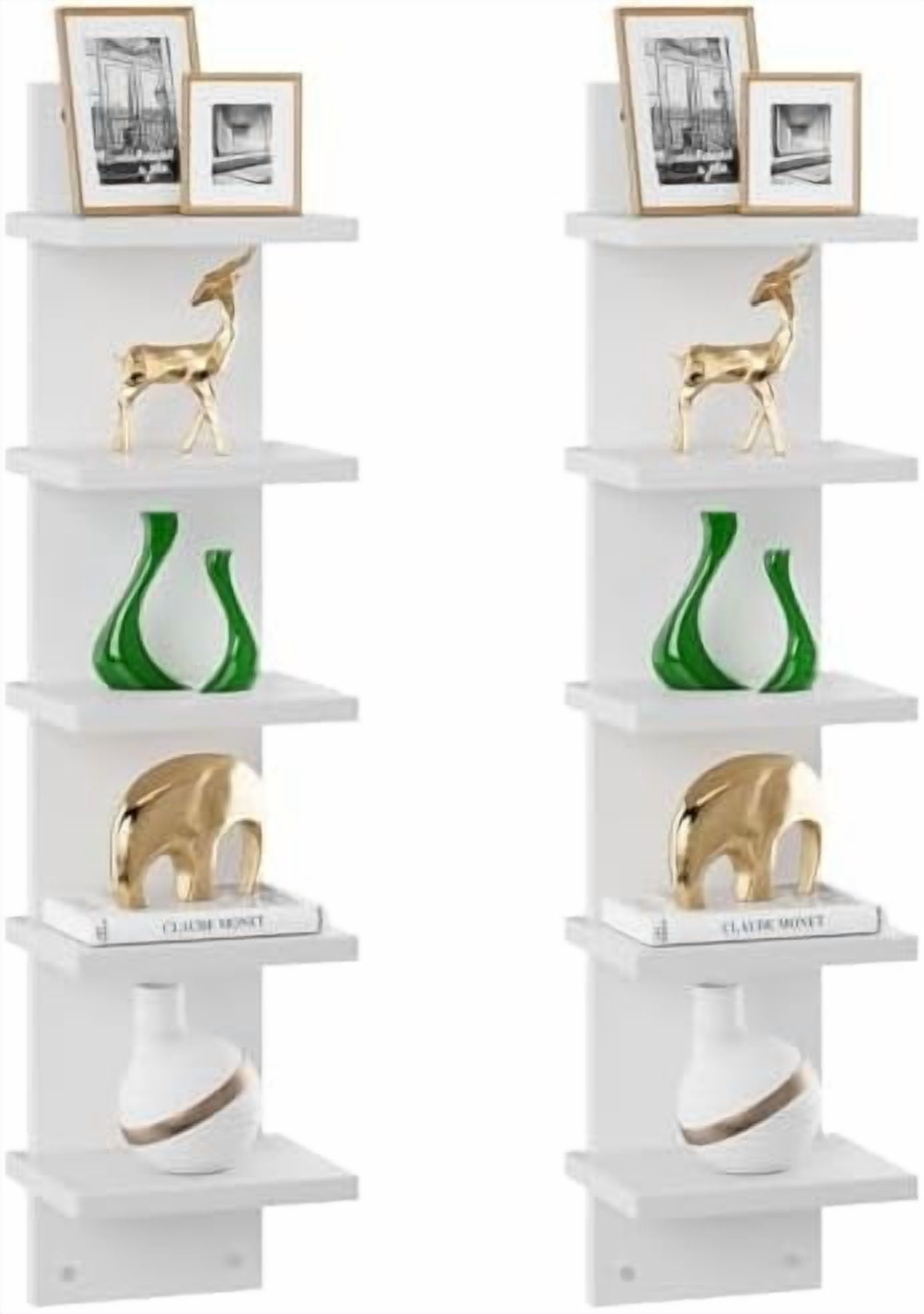 5-Tier Modern Wall-Mounted Shelf, White Vertical Shelf, Floating ...