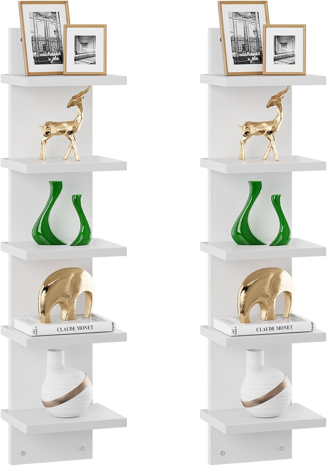 5-Tier Modern Wall-Mounted Shelf, White Vertical Shelf, Floating ...