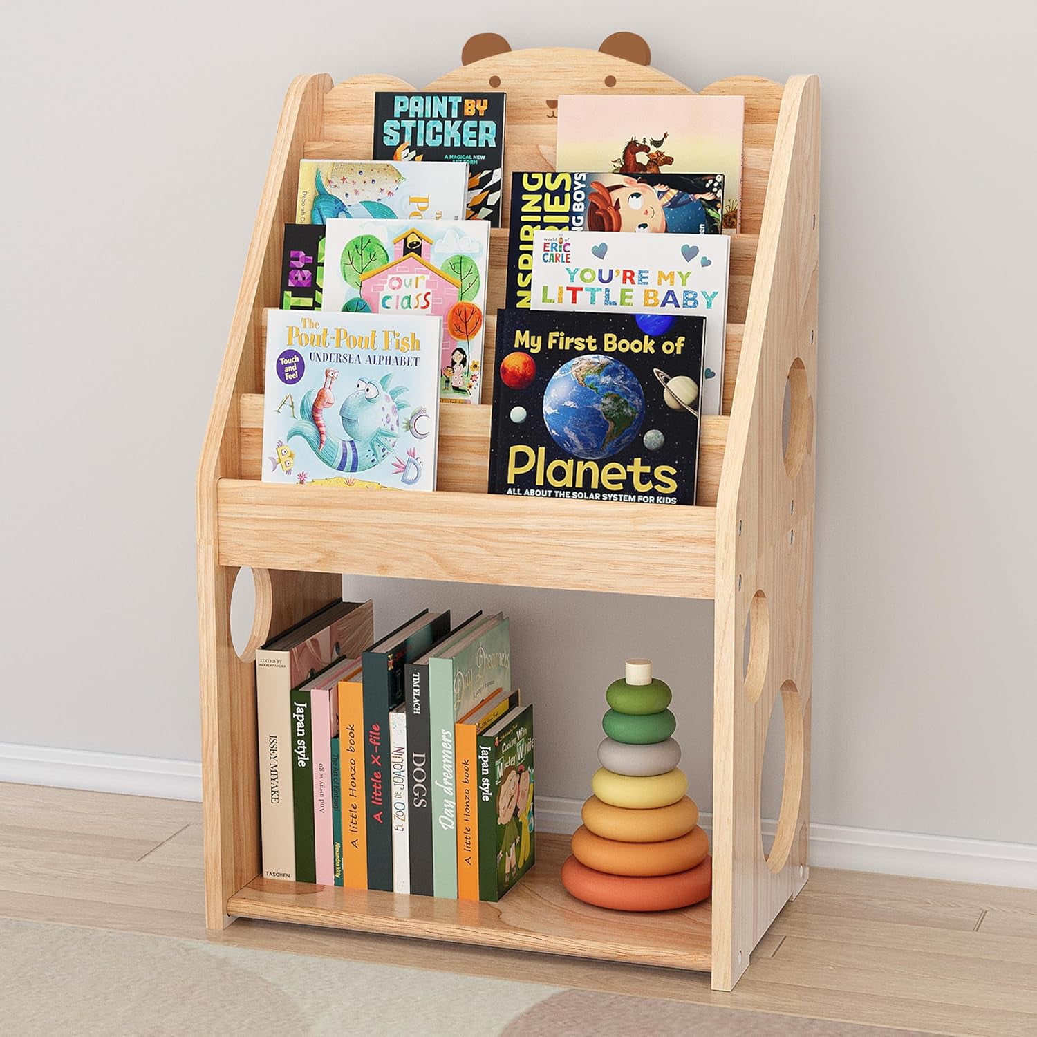 5 Tier Montessori Bookshelf with Toy Storage, Large Toddler Bookshelf ...