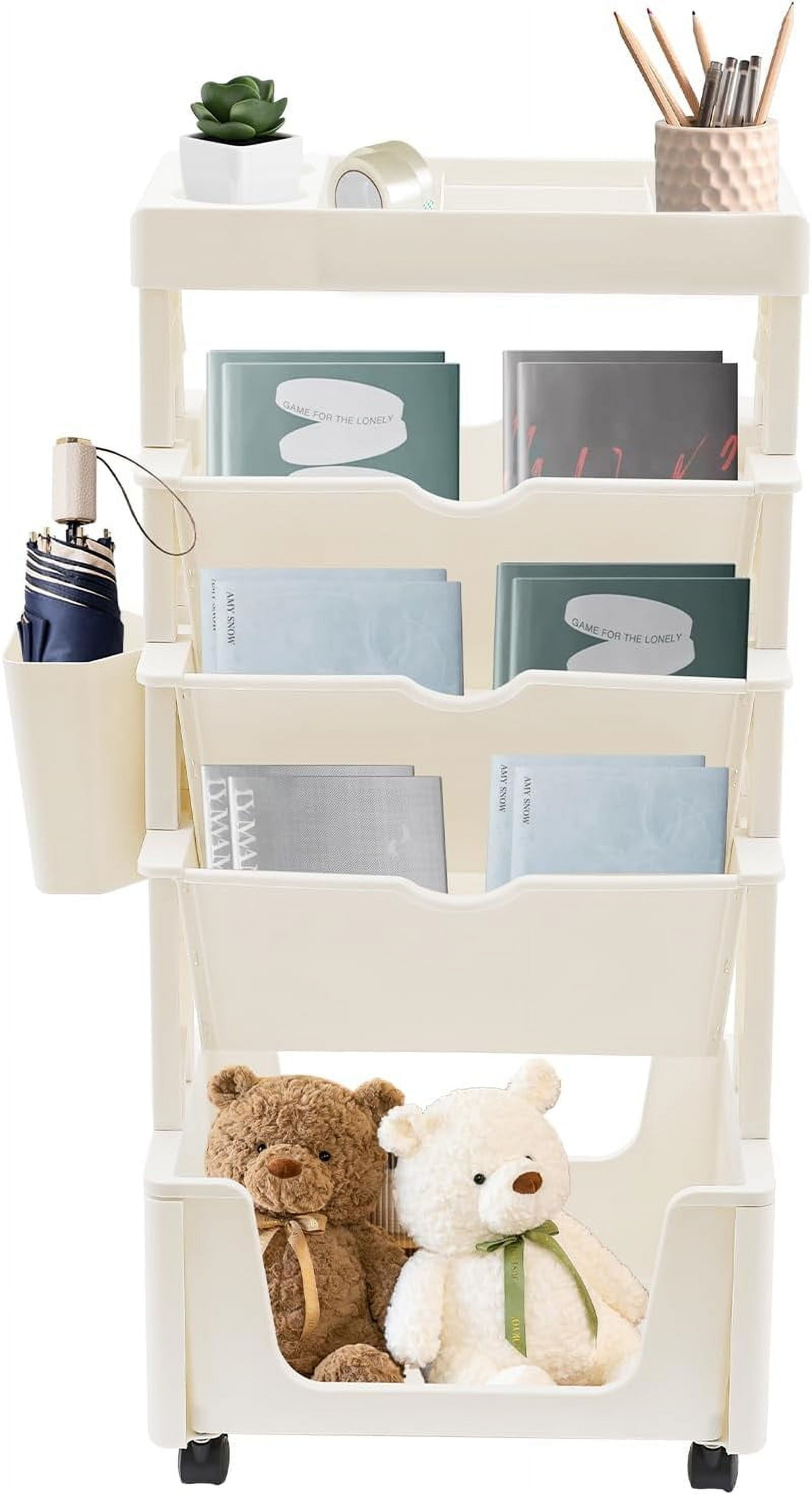 5-Tier Movable Bookshelf with Wheels – Large Capacity, Space-Saving ...