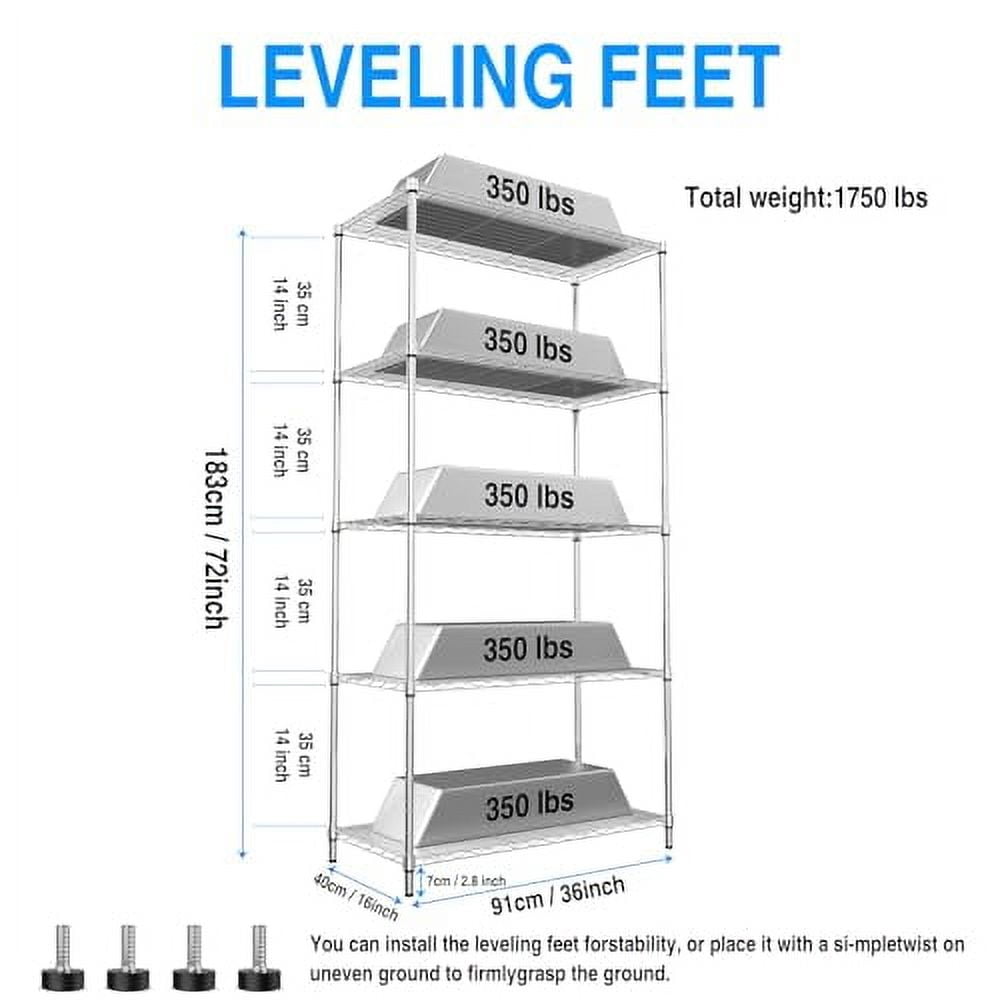 5 Tier NSF Storage Rack, 1750lbs Capacity Heavy Duty, Metal Wire ...