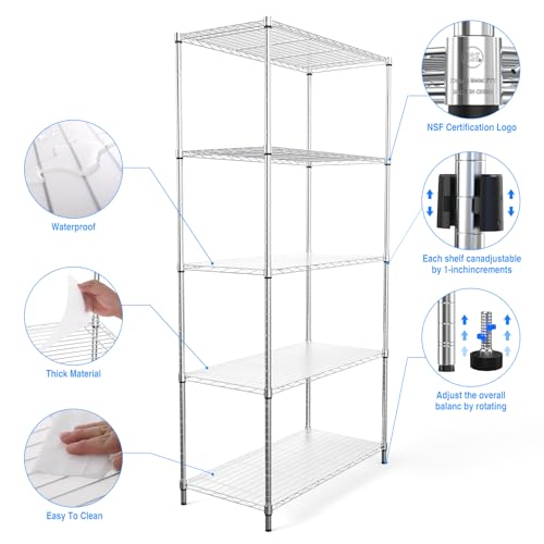 5 Tier NSF Storage Rack, 1750lbs Capacity Heavy Duty, Metal Wire ...