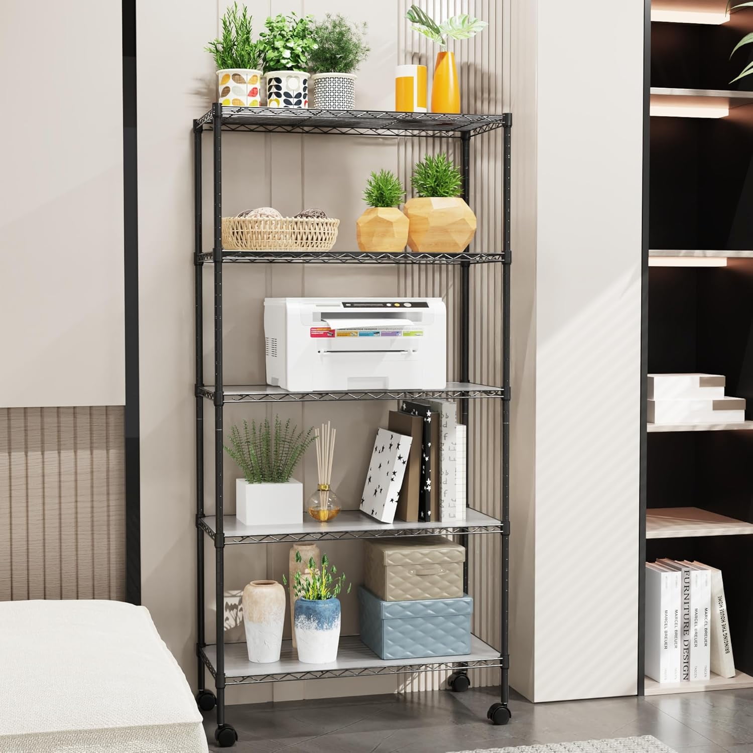 5 Tier NSF Storage Rack, 750lbs Capacity Heavy Duty, Metal Wire Shelving Units with 4 Wheels ...