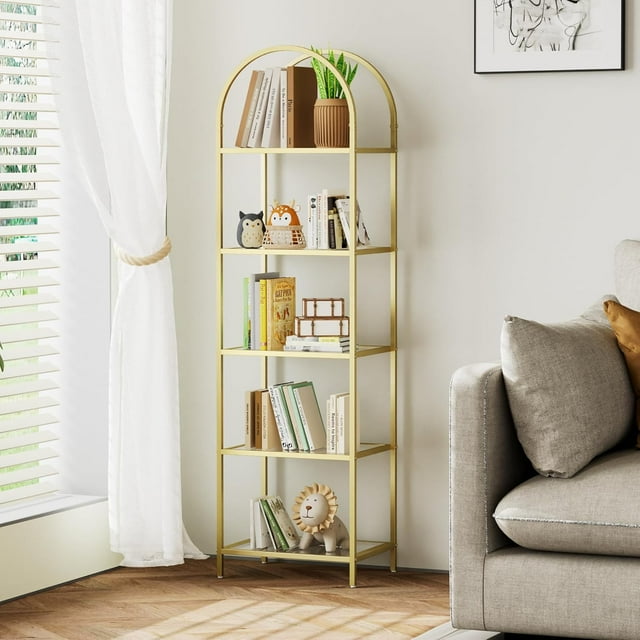 5-Tier Narrow Bookshelf Arched Display Rack, Skinny Tall Bookcase ...