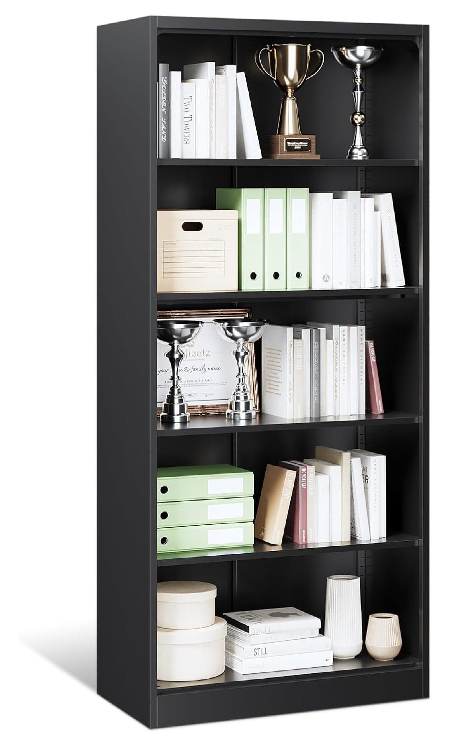 5-Tier Open Bookcase and Bookshelf, Freestanding Display Adjustable ...