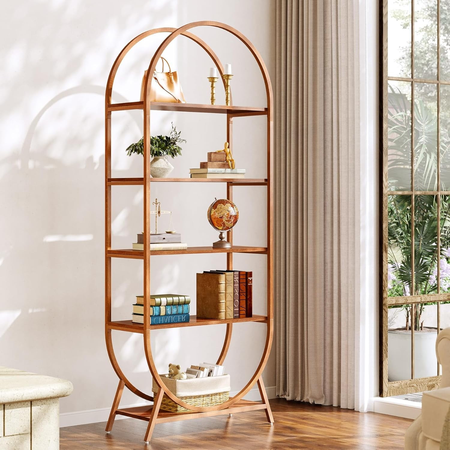 5-Tier Open Bookshelf, 70.8" Tall Arched Bookcase Freestanding Display ...