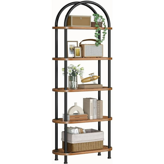 5 Tier Open Bookshelf, Industrial Arched Bookcase Display Shelf Rack ...