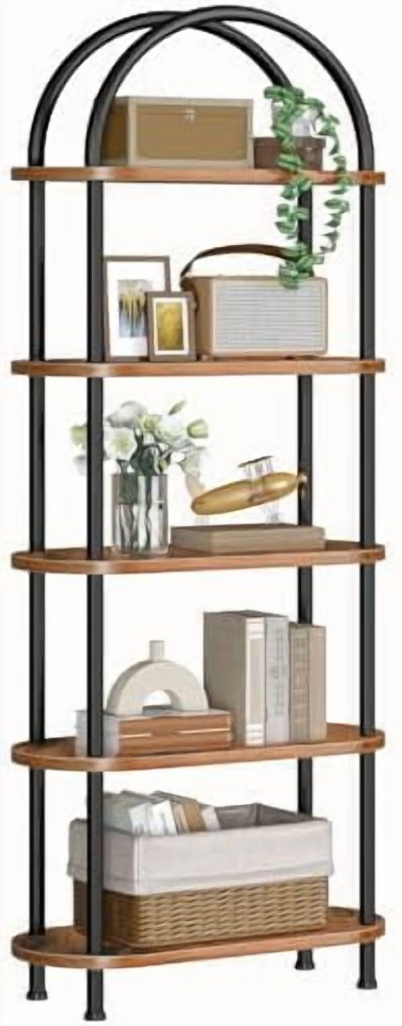 5 Tier Open Bookshelf, Industrial Arched Bookcase Display Shelf Racks ...