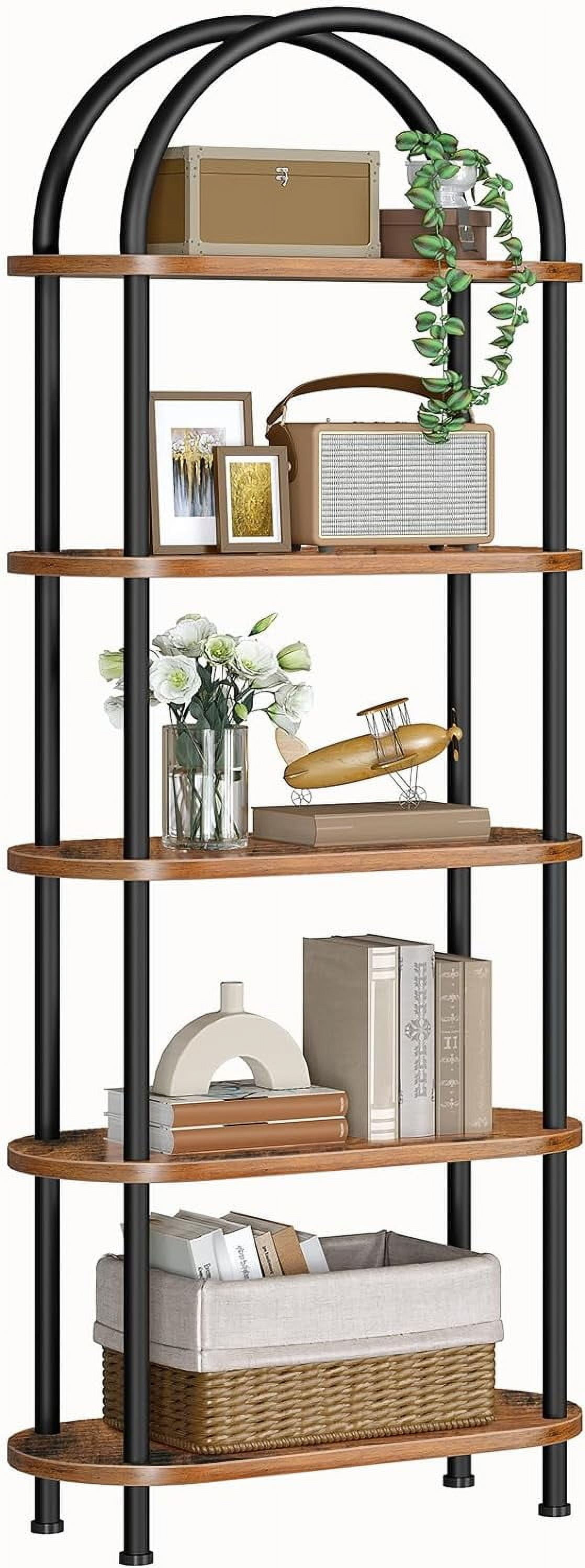 5 Tier Open Bookshelf, Industrial Arched Bookcase Display Shelf Racks ...