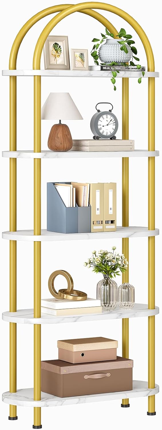 5 Tier Open Bookshelf, Modern Arched Bookcase Display Shelf Racks ...