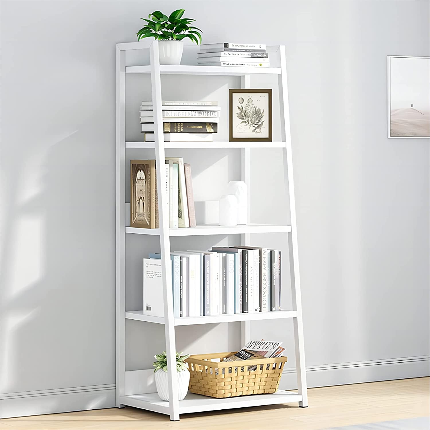 5 Tier Open Bookshelf - Steel and Wood Display Stand, 50CM Width Floor ...