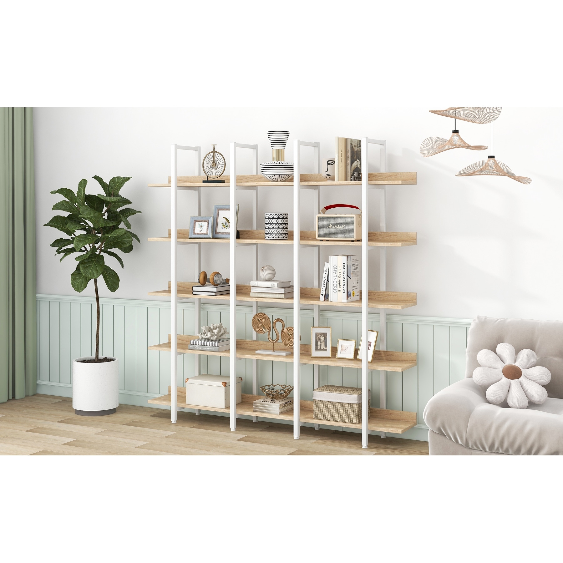5 Tier Open Bookshelf, Vintage Industrial Style Oak+White - Walmart.com