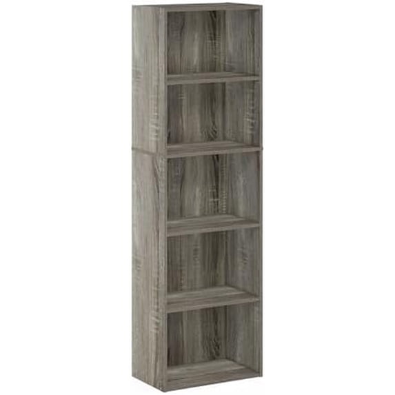 5-Tier Open Shelf Bookcase, French Oak Finish, Reversible Color Design ...