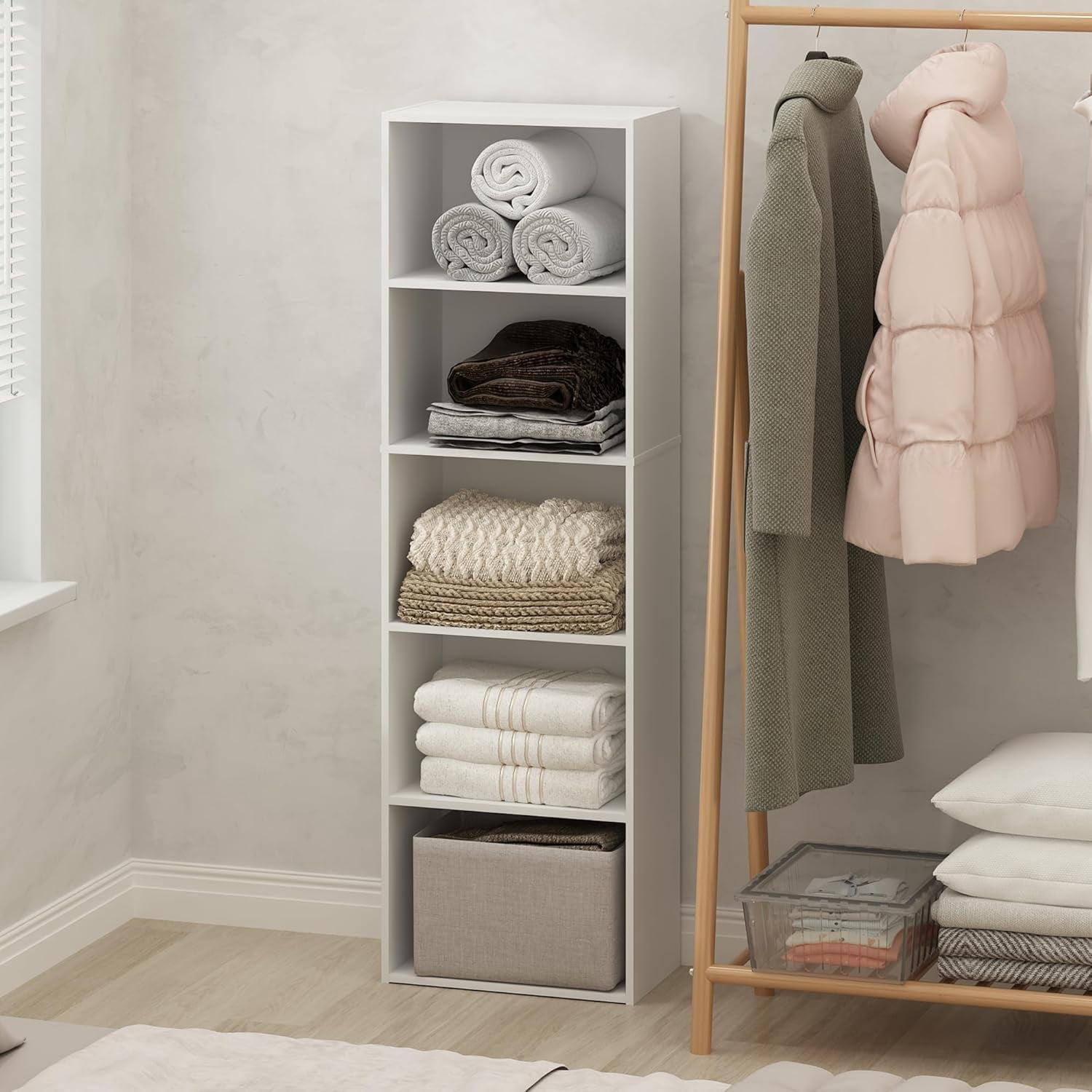 5-Tier Open Shelf Clothing & Closet Storage Organization, White ...