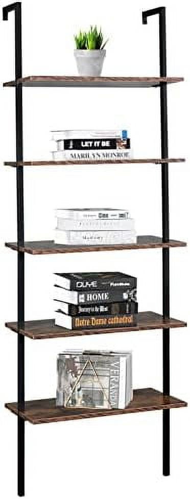 5-Tier Open Wall-Mounted Bookshelf with Metal Frame - Industrial Modern ...