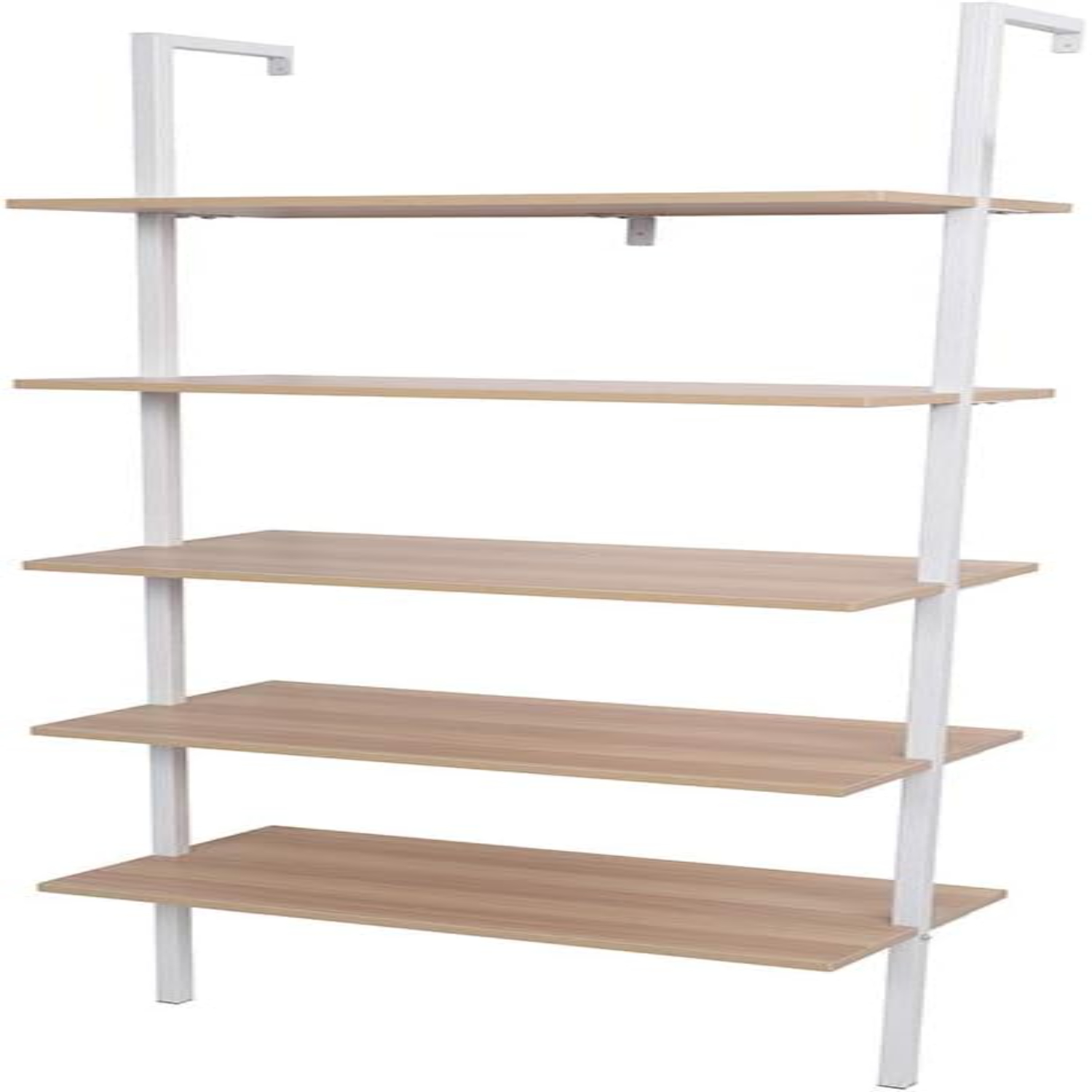 5-Tier Open Wall-Mounted Bookshelf with Metal Frame - Industrial Modern ...