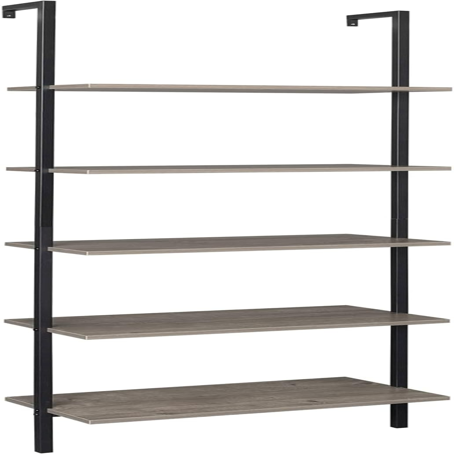 5-Tier Open Wall-Mounted Bookshelf with Metal Frame - Industrial Modern ...