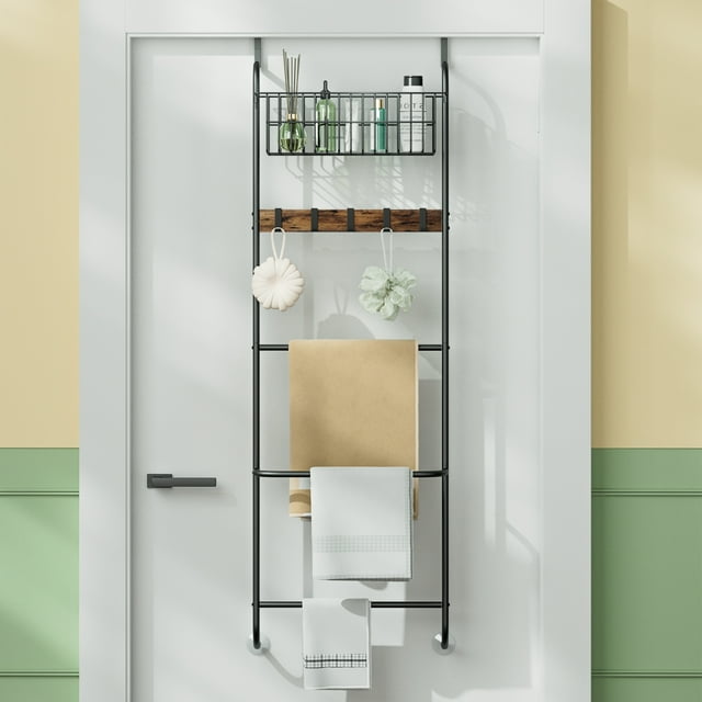 5 Tier Over The Door Towel Rack, Bathroom Door Towel Rack, Behind Door ...