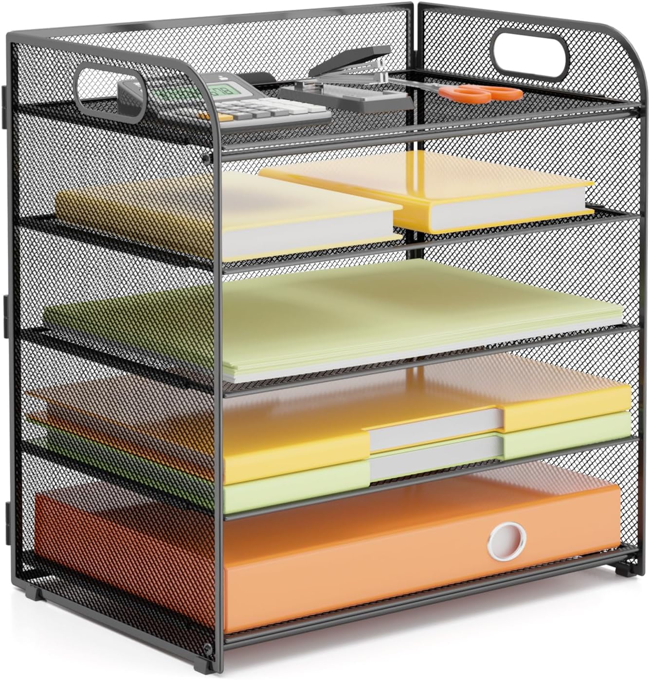 5 Tier Paper Letter Tray Organizer with Handles, Mesh Desk File ...
