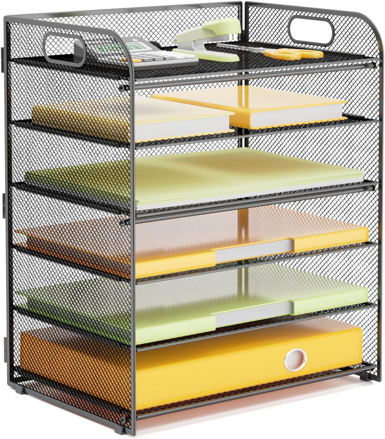 5 Tier Paper Letter Tray Organizer with Handles, Mesh Desk File ...