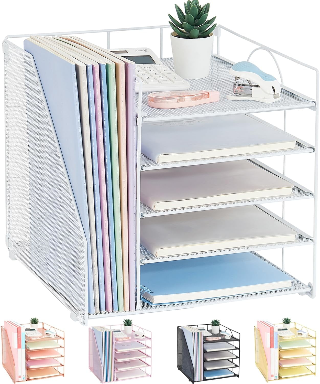 5-Tier Paper Letter Tray Organizer with File Holder, Desk Organizers ...