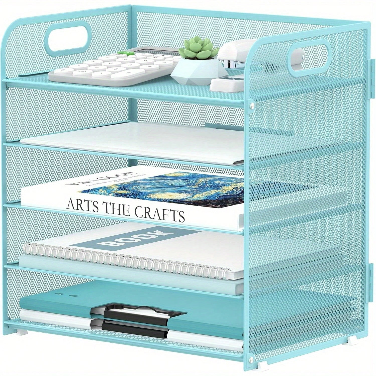 5-Tier Paper Organizer With Handle, Mesh Desk Organizer Letter Tray ...