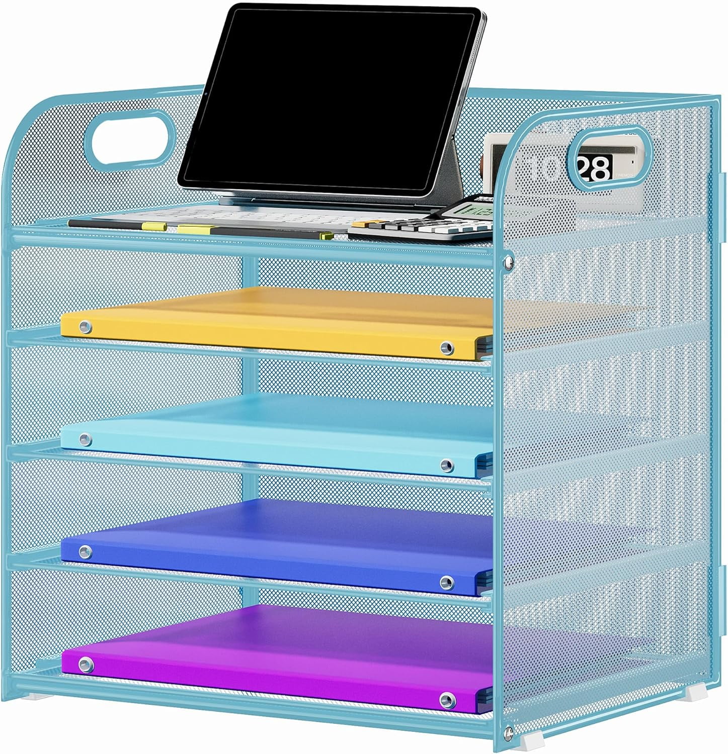 5 Tier Paper Organizer with Handle, Metal Mesh Desk Organizer File ...