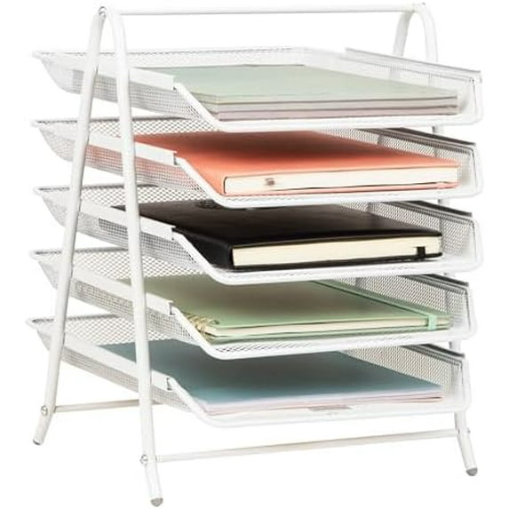 5-Tier Paper Tray Organizer, Vertical Desktop File Storage Rack, Office ...