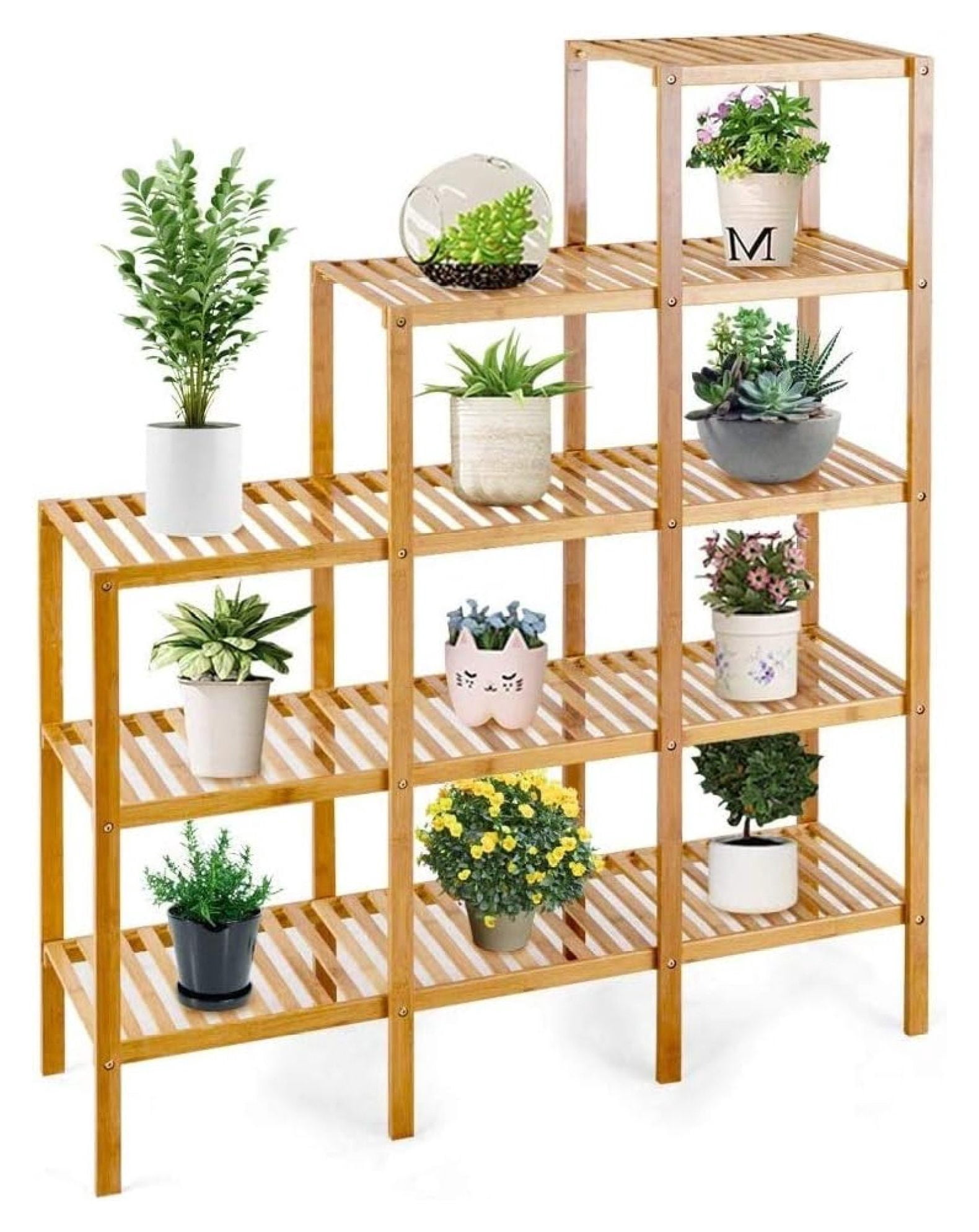 5-Tier Plant Flower Stand Shelf Indoor Outdoor Bamboo Utility Shelf ...