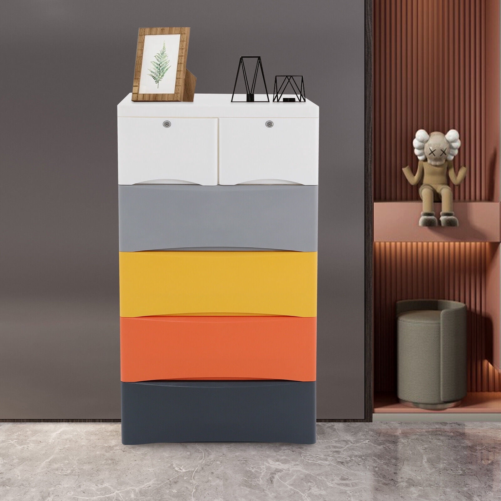 5-Tier Plastic 5 Drawers Dresser Storage Cabinet Bedroom Home Chest ...