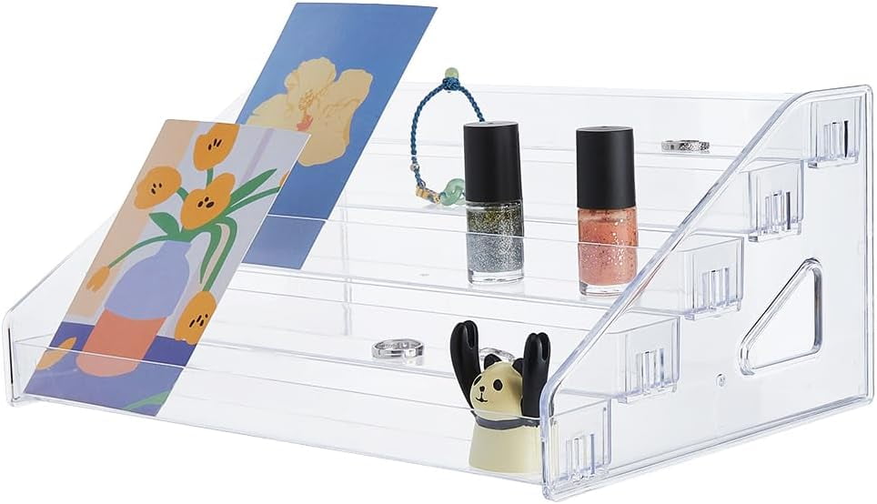5-Tier Plastic Card Display Stand 30x21.3x13.4cm Clear Nail Polish ...