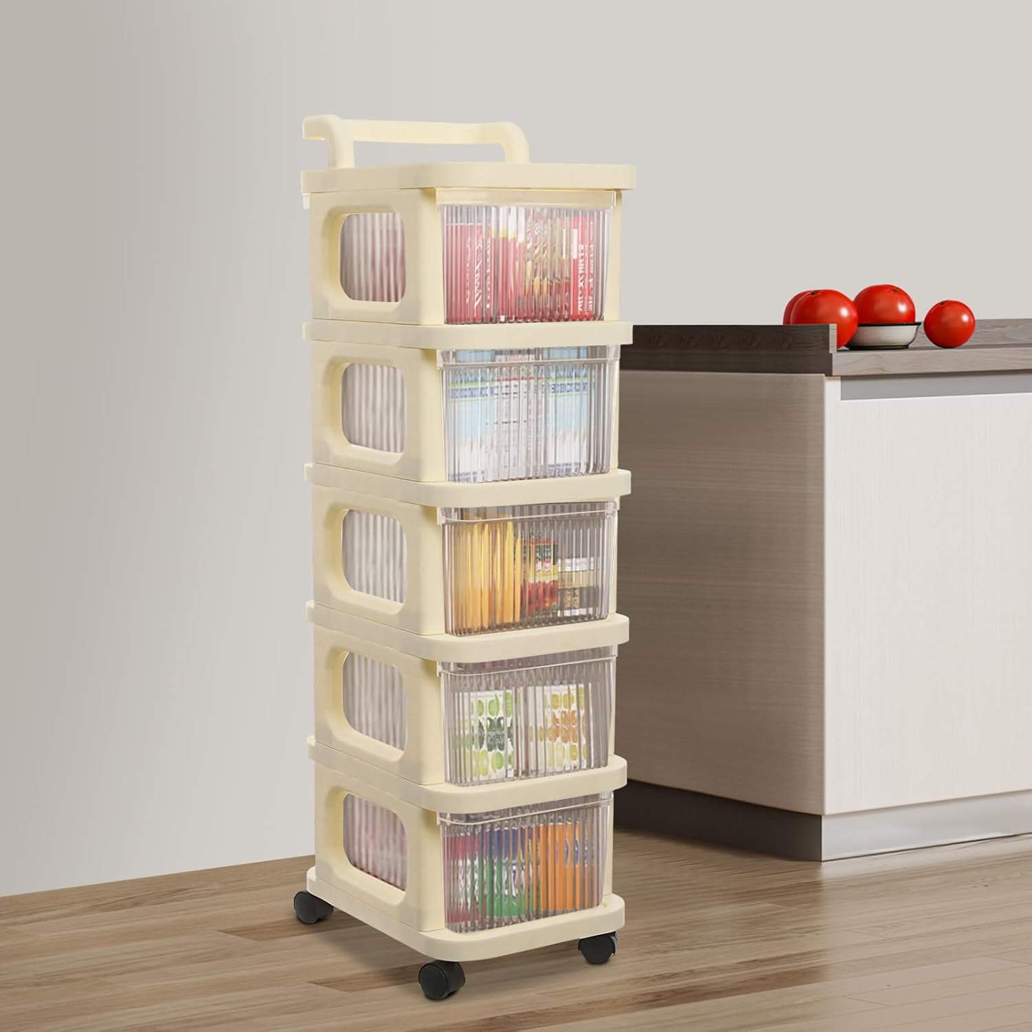 5 Tier Plastic Drawer Storage Organizer Cart Plastic Storage Drawers ...