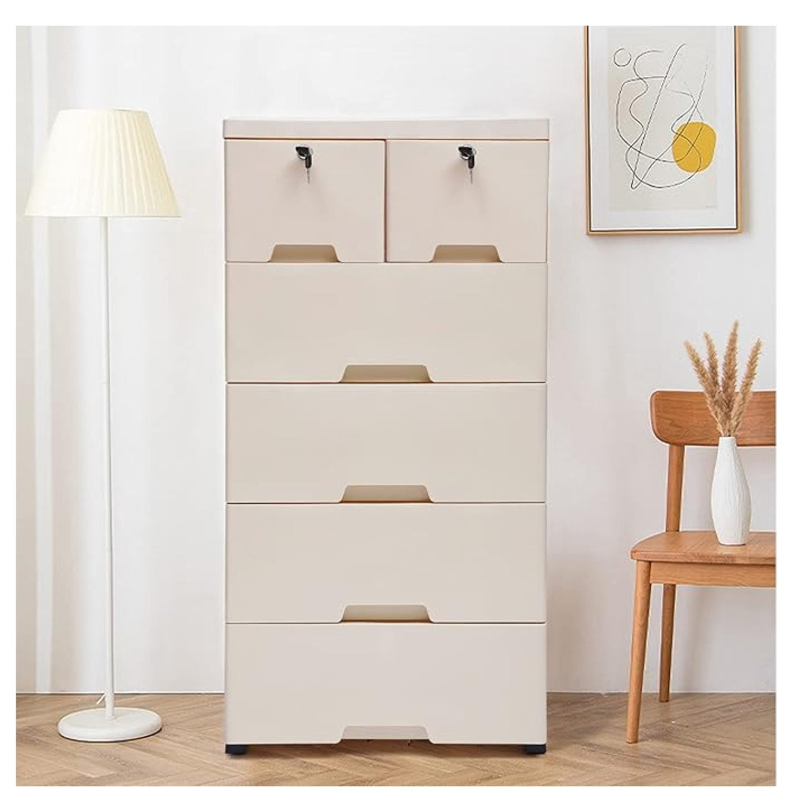 5-Tier Plastic Drawers Dresser with Lock, Storage Dresser with 6 ...