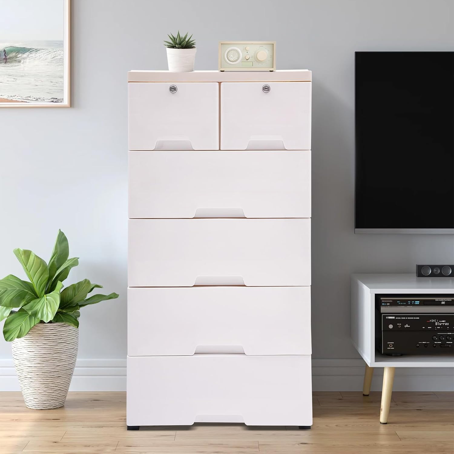 5 Tier Plastic Drawers Dresser Vertical Storage Tower with 6 Drawers ...