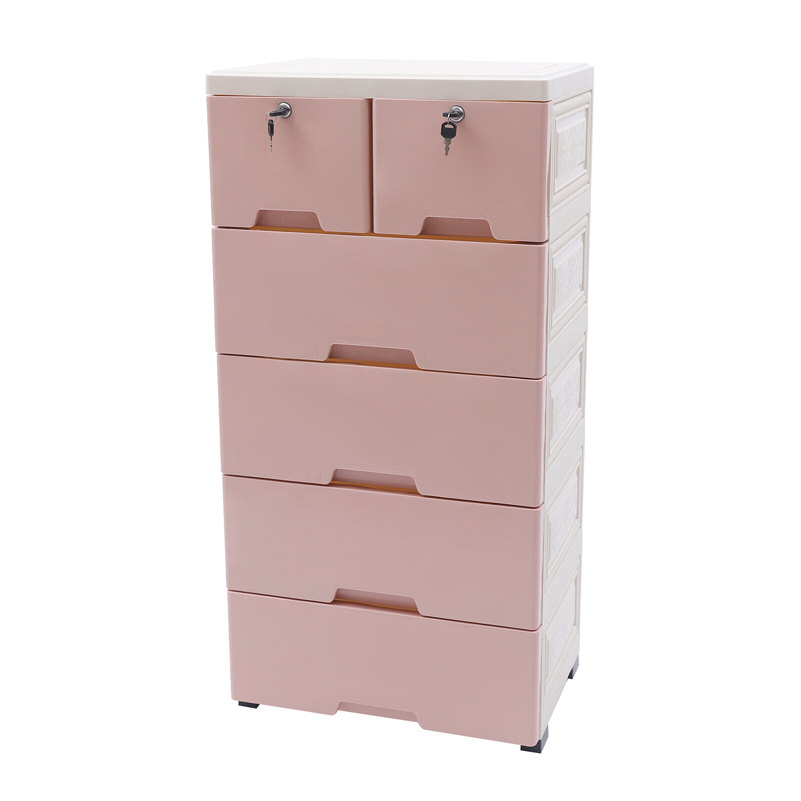 5-Tier Plastic Drawers Dresser with Lock Storage Dresser with 6 Drawers ...