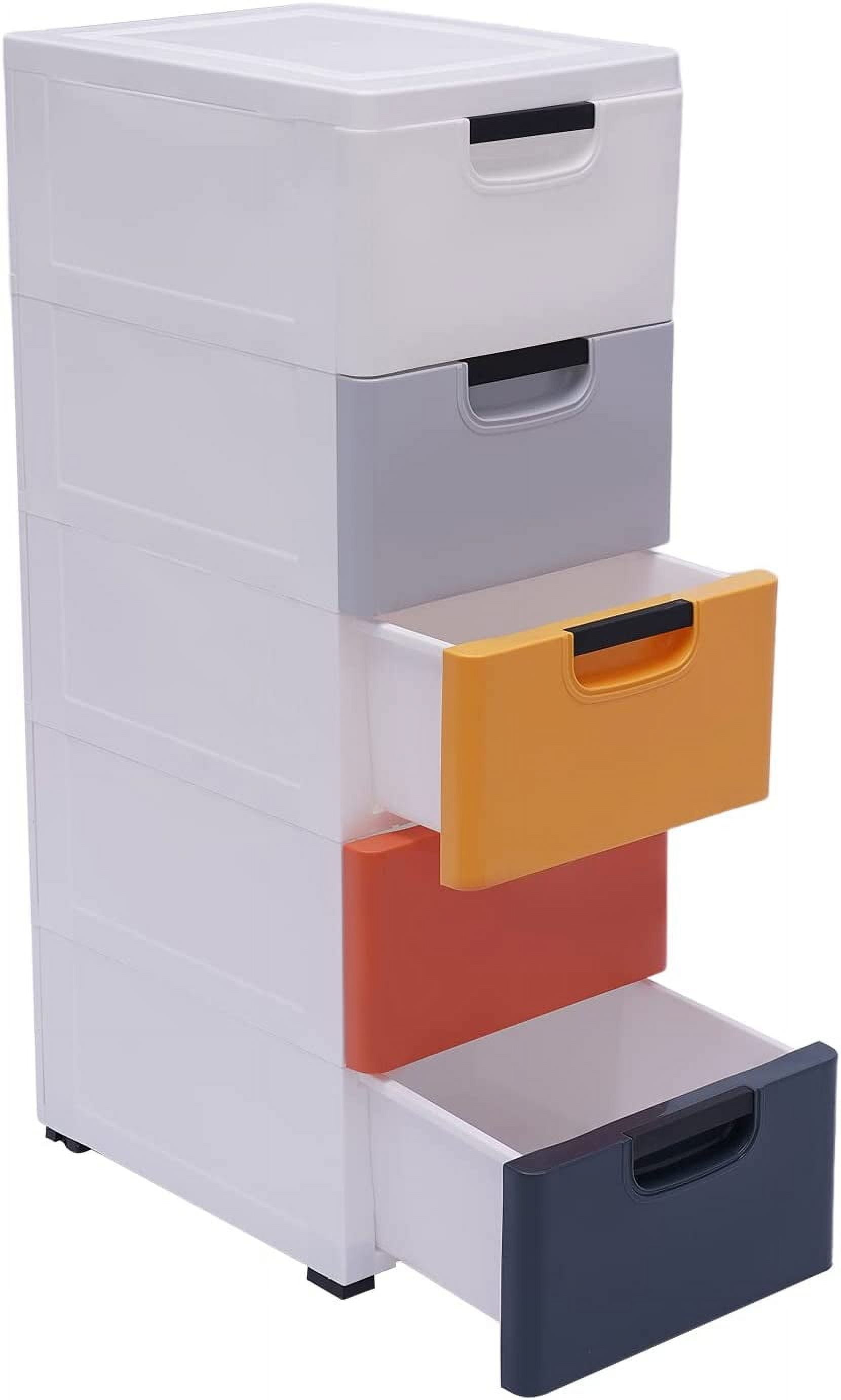 5 Tier Plastic Drawers Narrow Dresser Storage Cabinet, Mobile Stackable ...