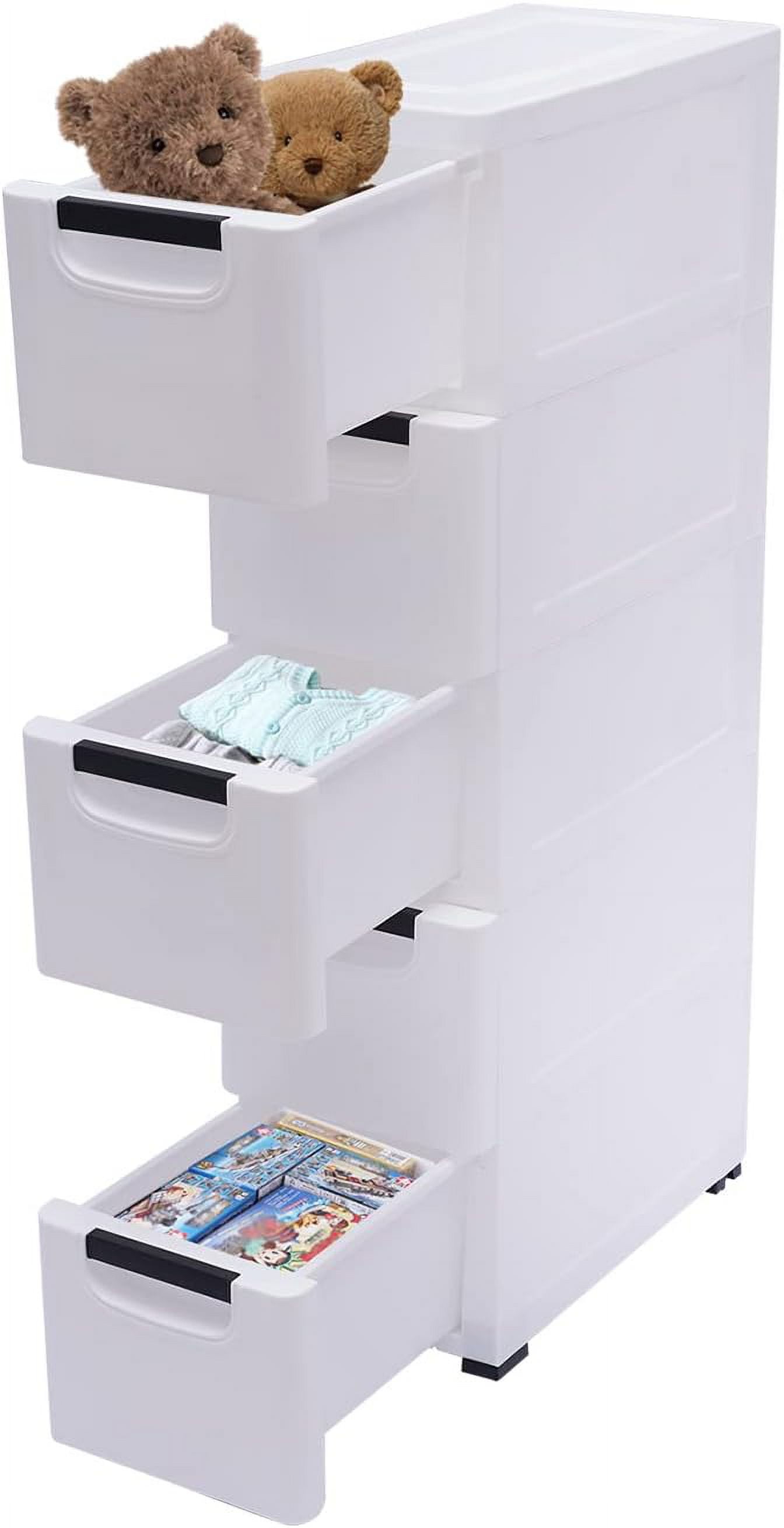 5 Tier Plastic Drawers Narrow Dresser Storage Cabinet, Mobile Stackable ...