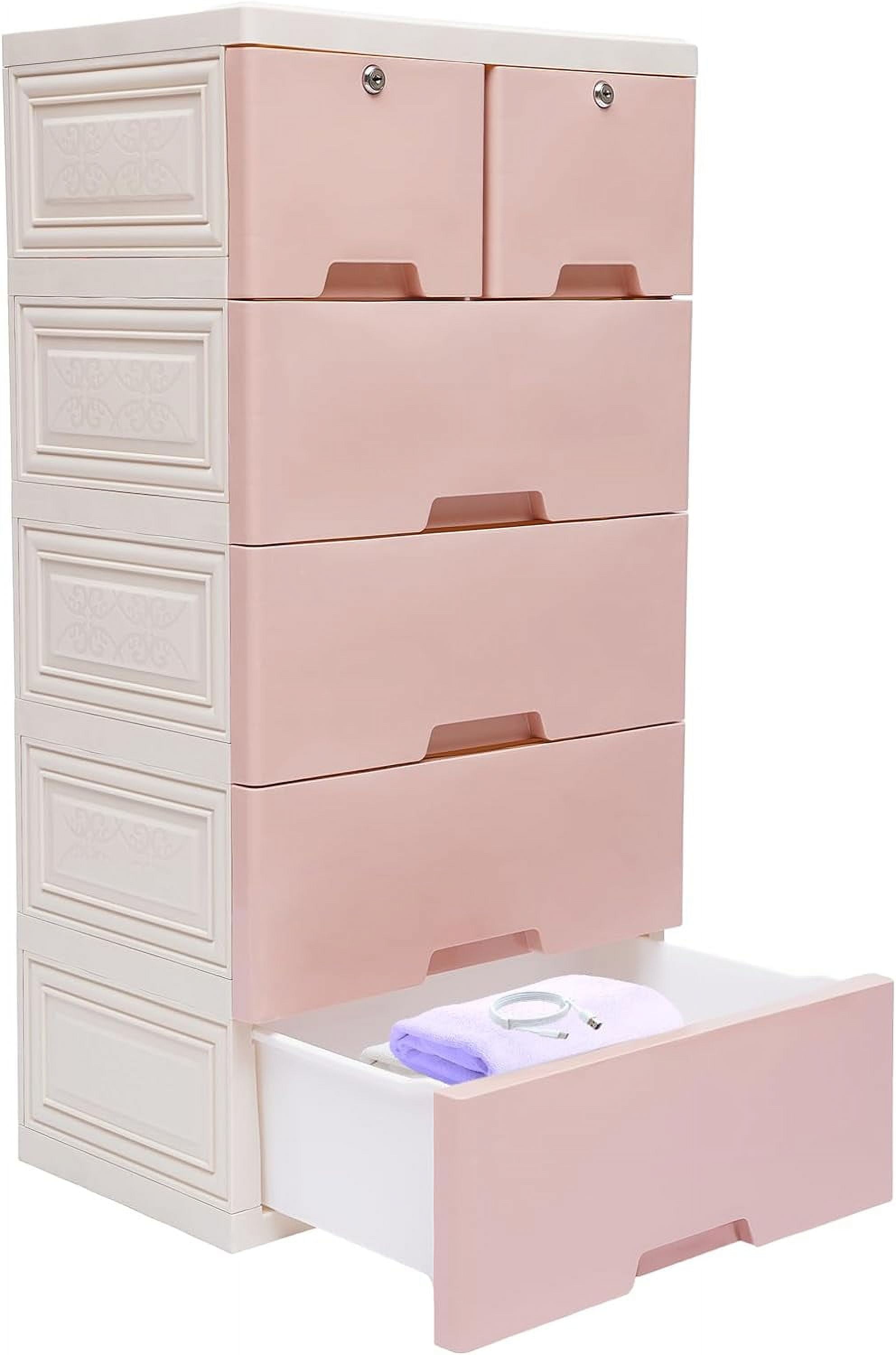 5 Tier Plastic Drawers Storage with Lock, 6 Drawer Stackable Fabric ...