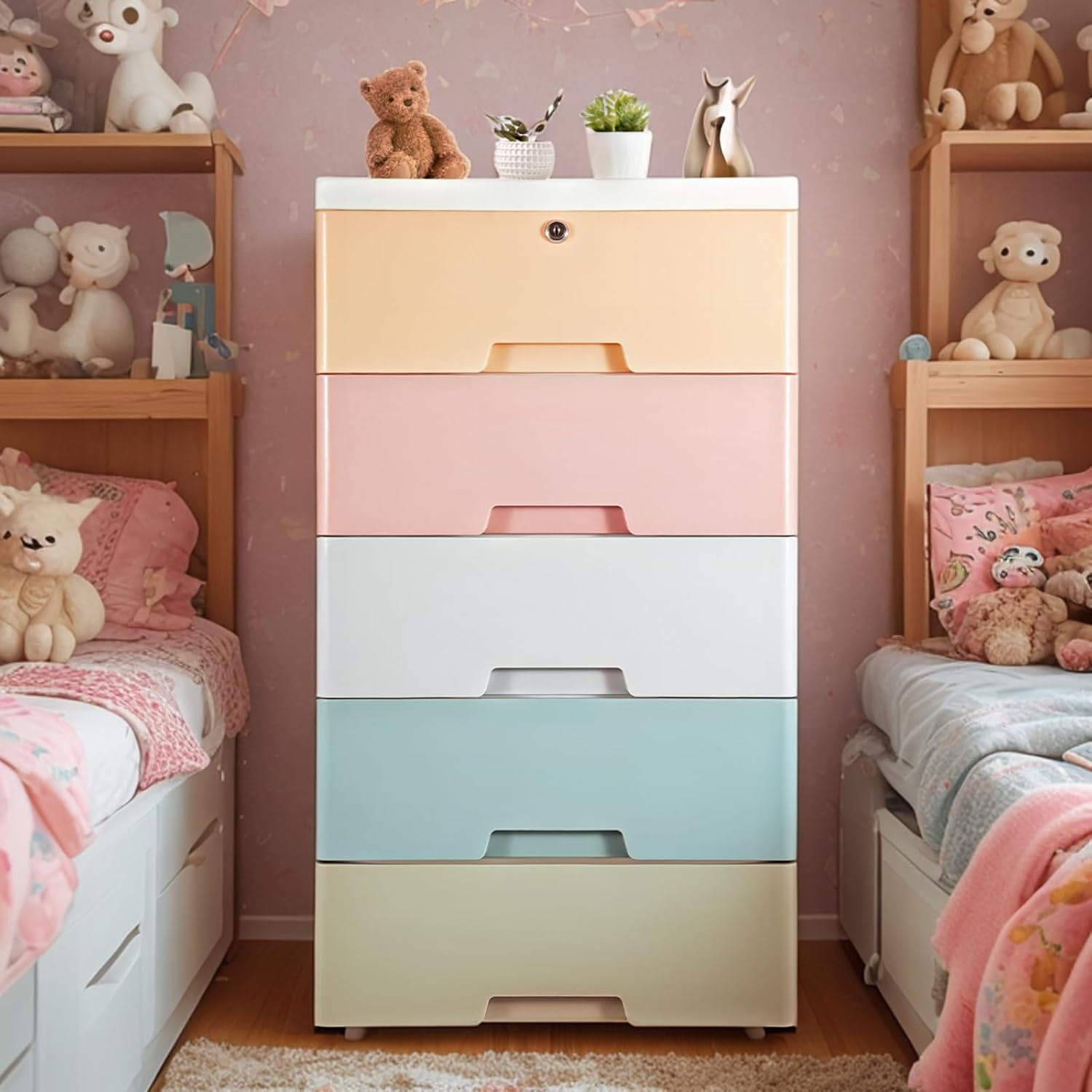 5 Tier Plastic Drawers Storage, Stackable Vertical Clothes Storage ...