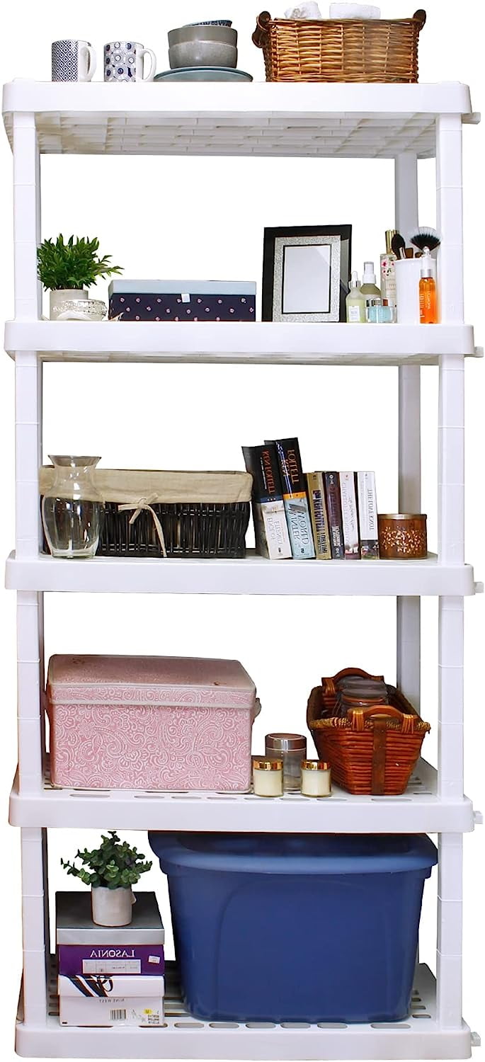 5 Tier Plastic Shelf, Garage Shelving Unit, Rack and Storage Shelves ...