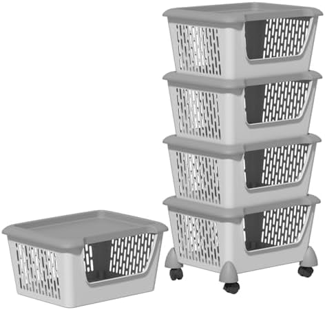 5 Tier Plastic Stackable Basket Cart with Wheels, Plastic Stacking ...