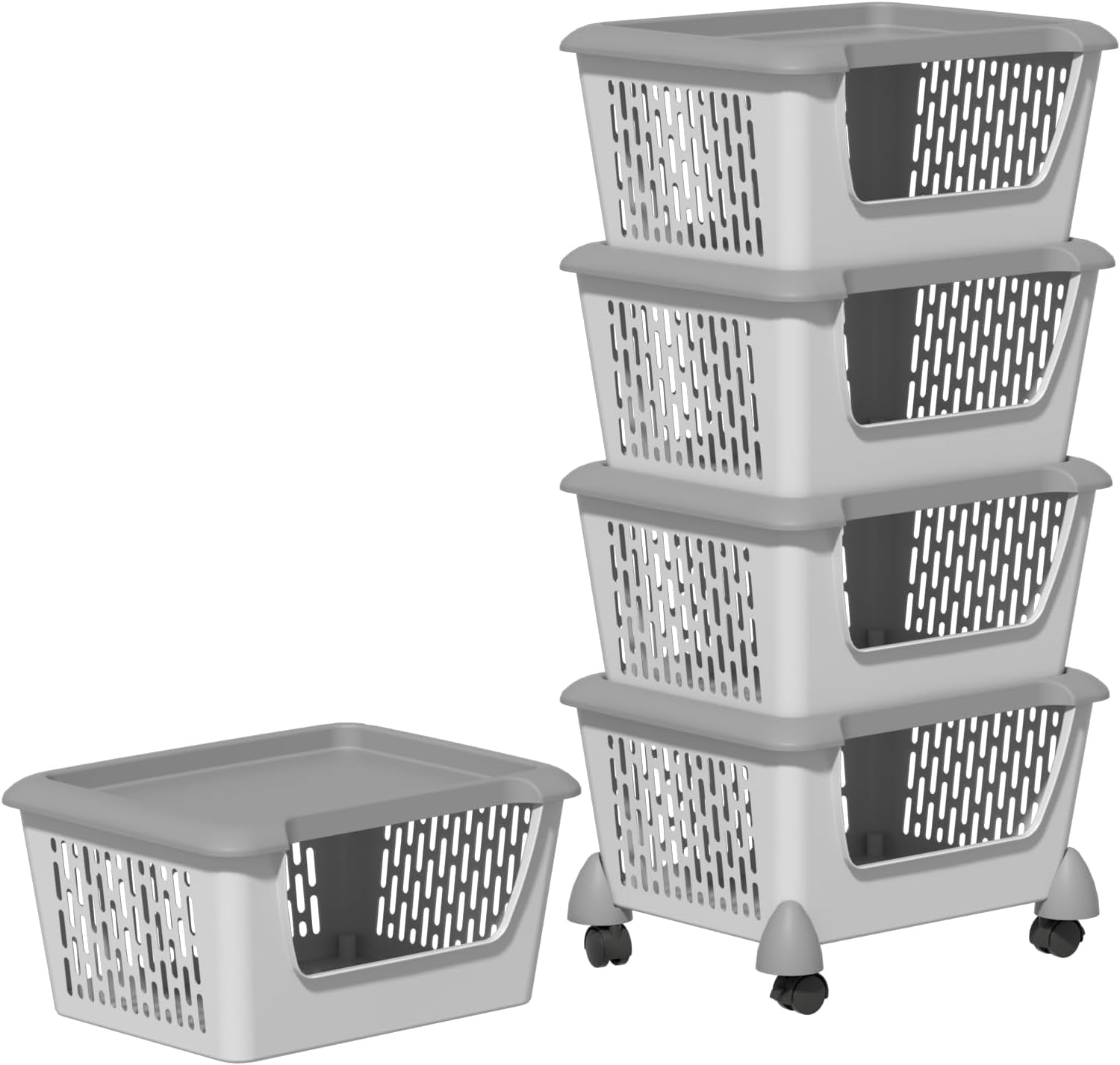 5 Tier Plastic Stackable Basket Cart with Wheels, Plastic Stacking ...