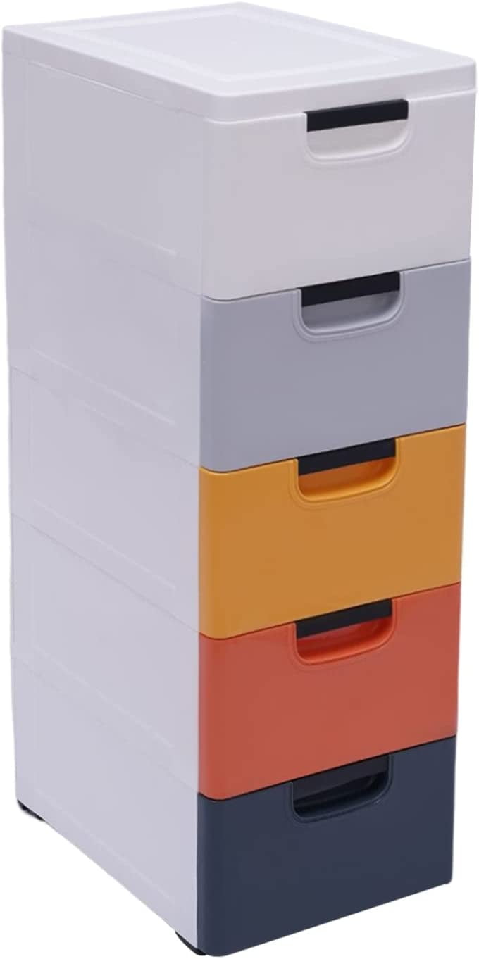 5-Tier Plastic Stackable Drawers Storage Cabinet, Mobile Storage Cart ...