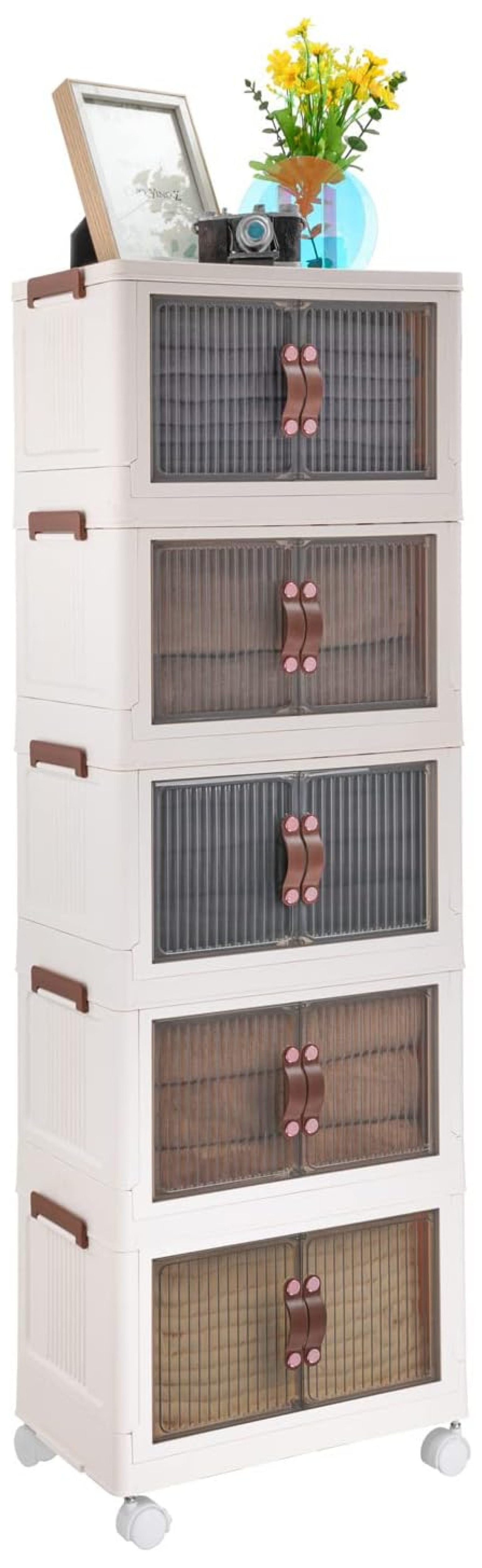 5 Tier Plastic Storage Bins with Wheels 17Gal,Stackable storage ...