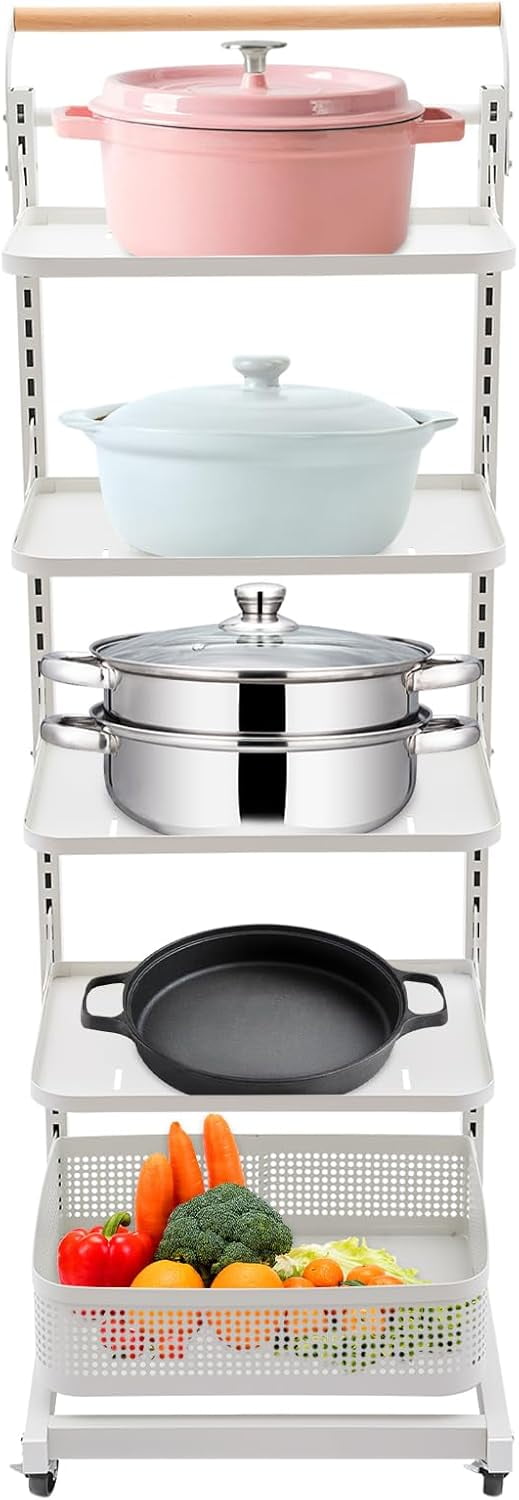 5-Tier Pot and Pan Organizer Rack, Floor Mount Pot Rack Kitchen Cabinet ...